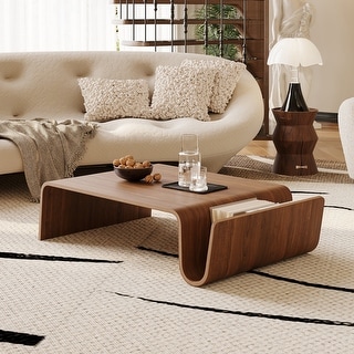 41" Modern Minimalist Brown Coffee Table, Solid Wood Veneer, Retangular Coffee Table for ...